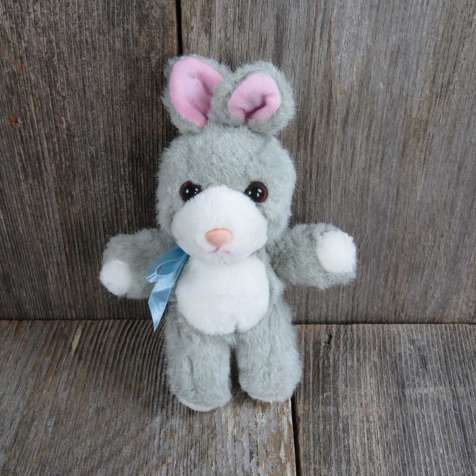 Vintage Bunny Plush Rabbit Grey Short Ears Pink Flocked Nose | Etsy