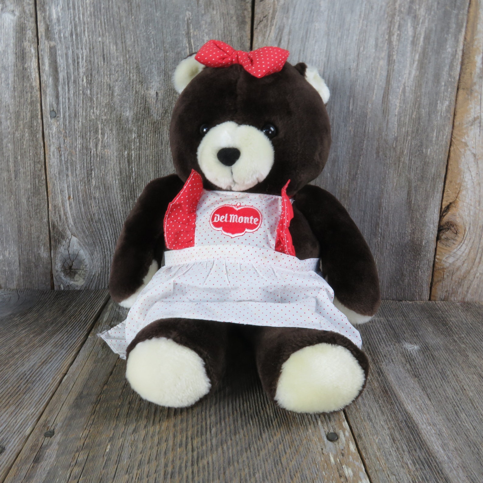 Vintage Del Monte Del Monte Red White Apron Bow Dark Brown Stuffed ...
