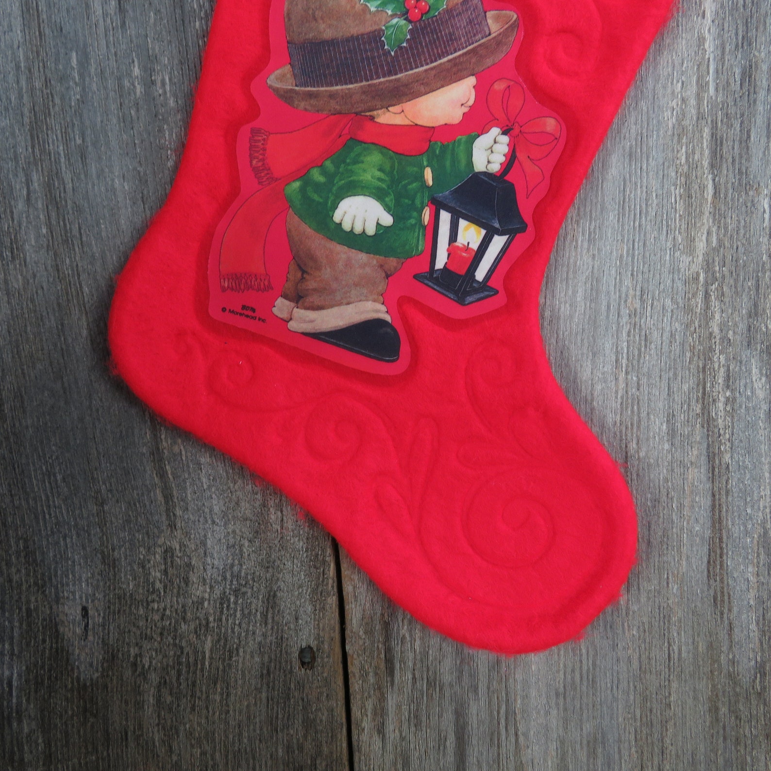 Vintage Boy With Lantern Red Morehead Christmas Stocking Hat Holly Felt ...