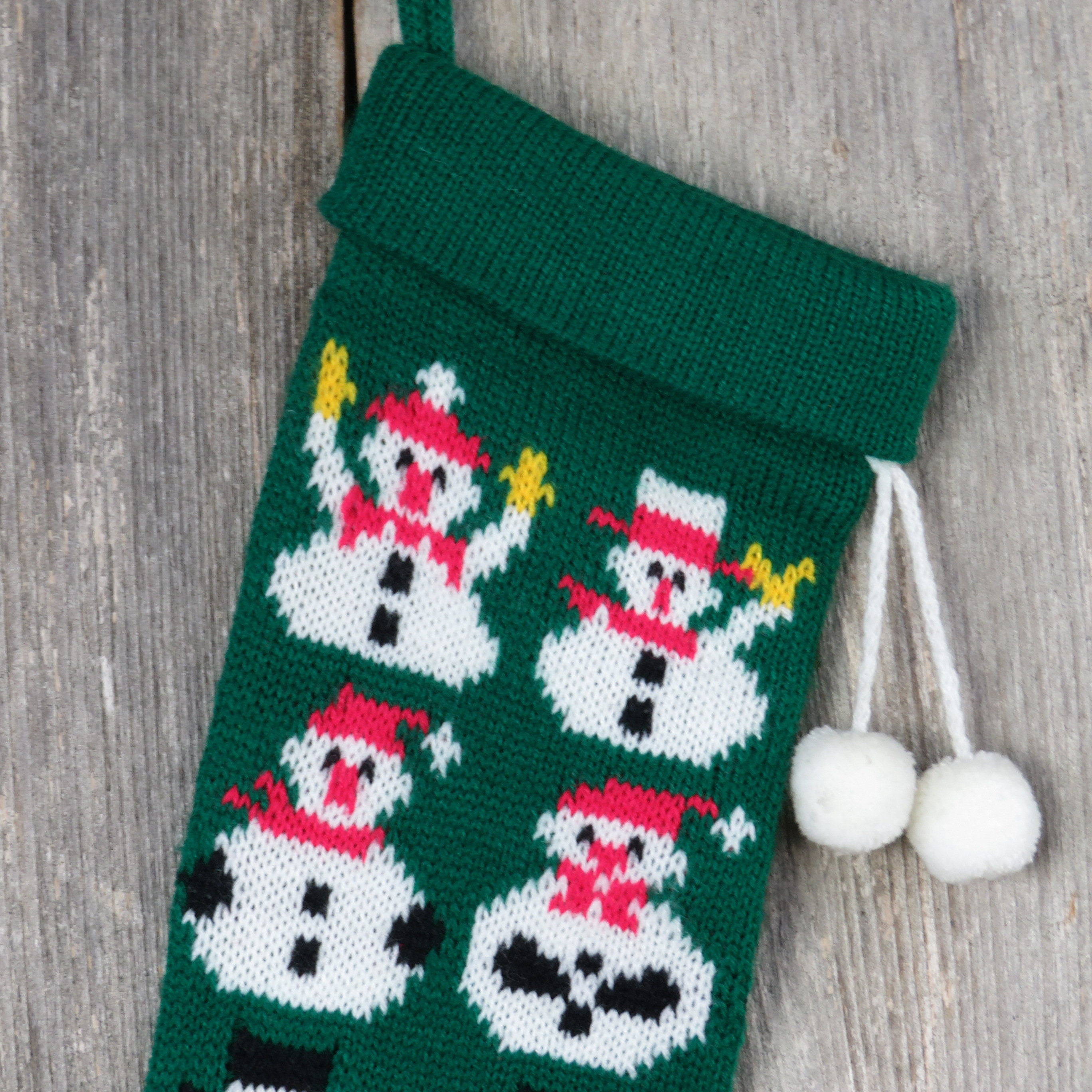 Vintage Knit Snowman Stocking Green Red Christmas Santa Top - Etsy