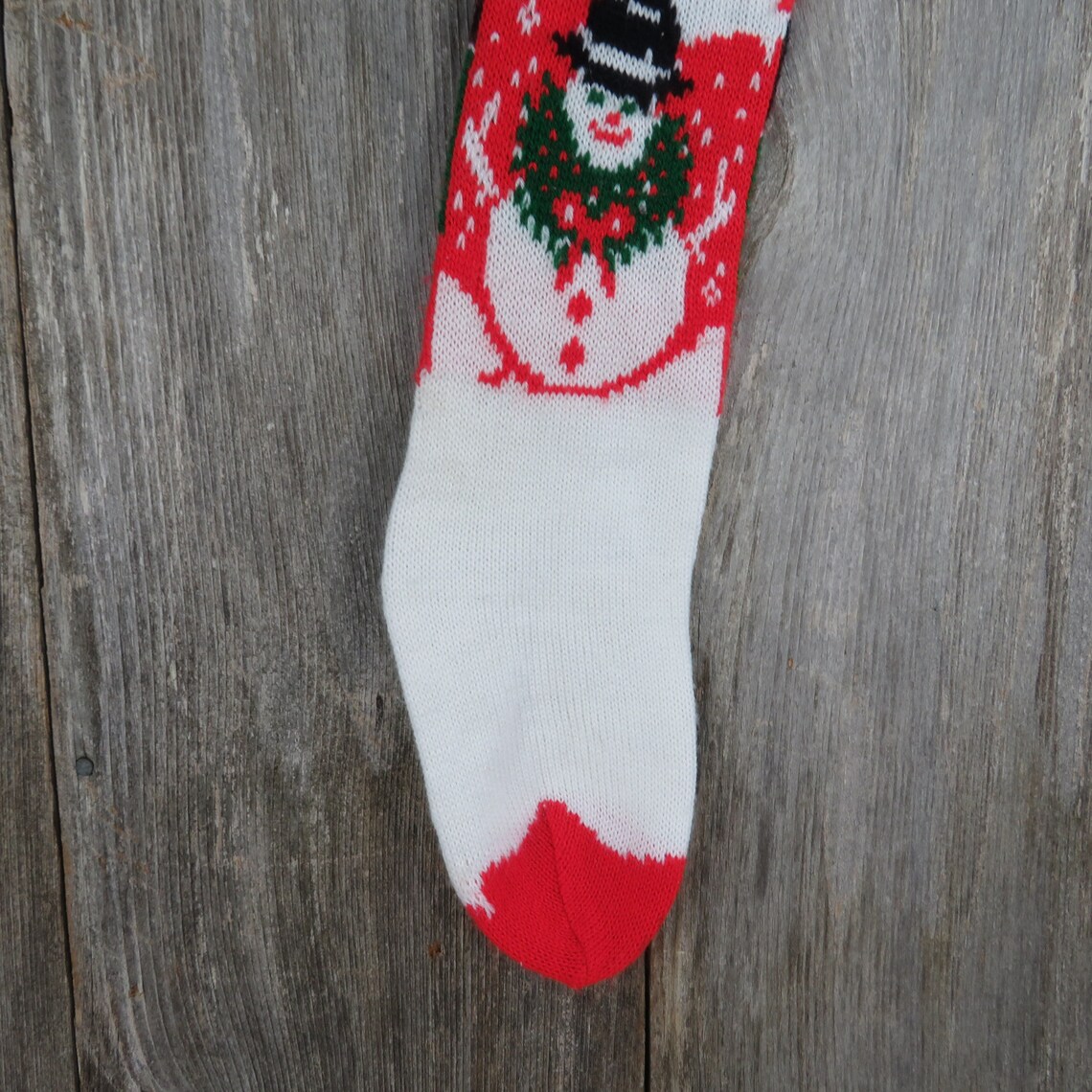 Vintage Knit Snowman Stocking Christmas Wreath Snow Green Red - Etsy