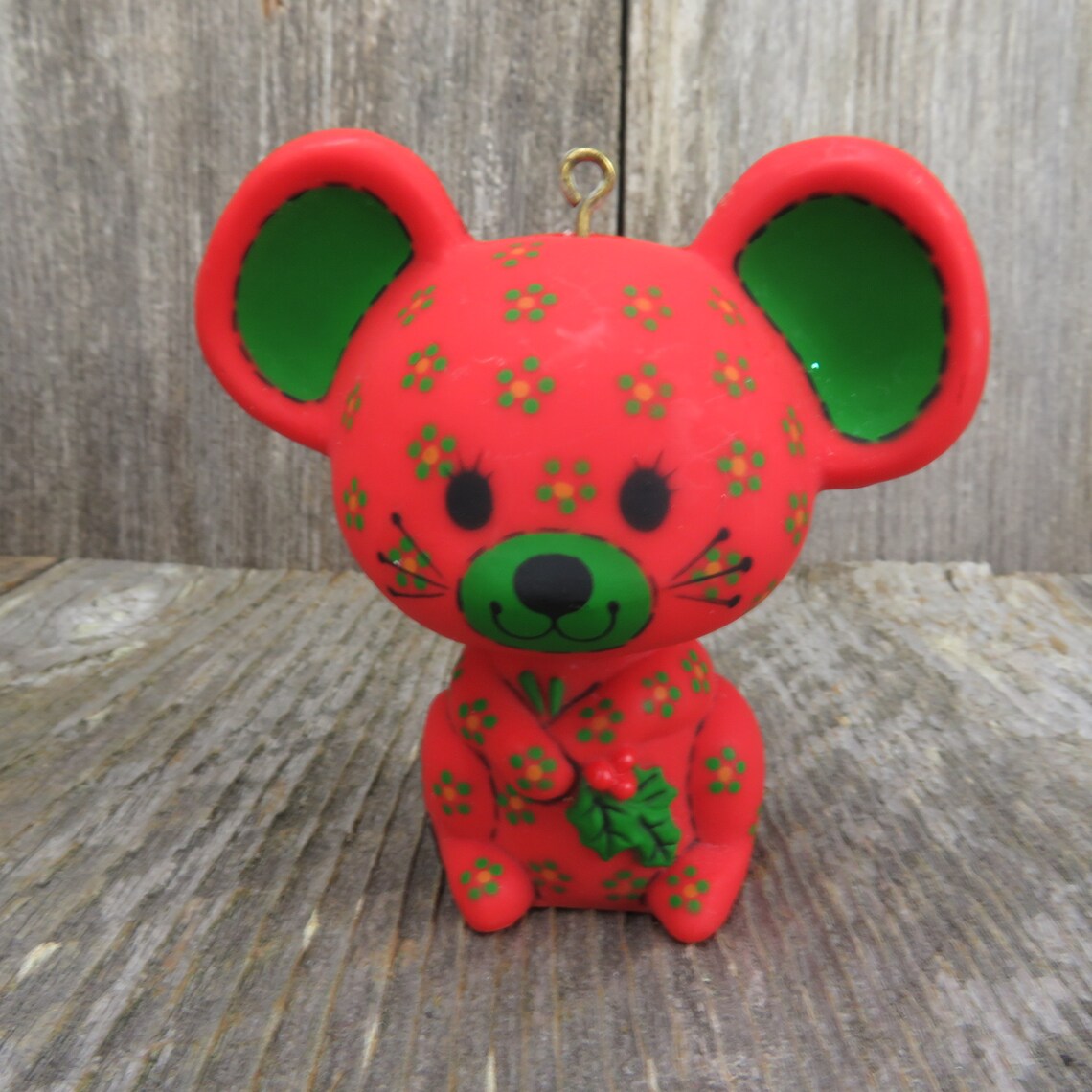 Vintage Mouse Ornament Red Calico Flowers Christmas Hallmark - Etsy