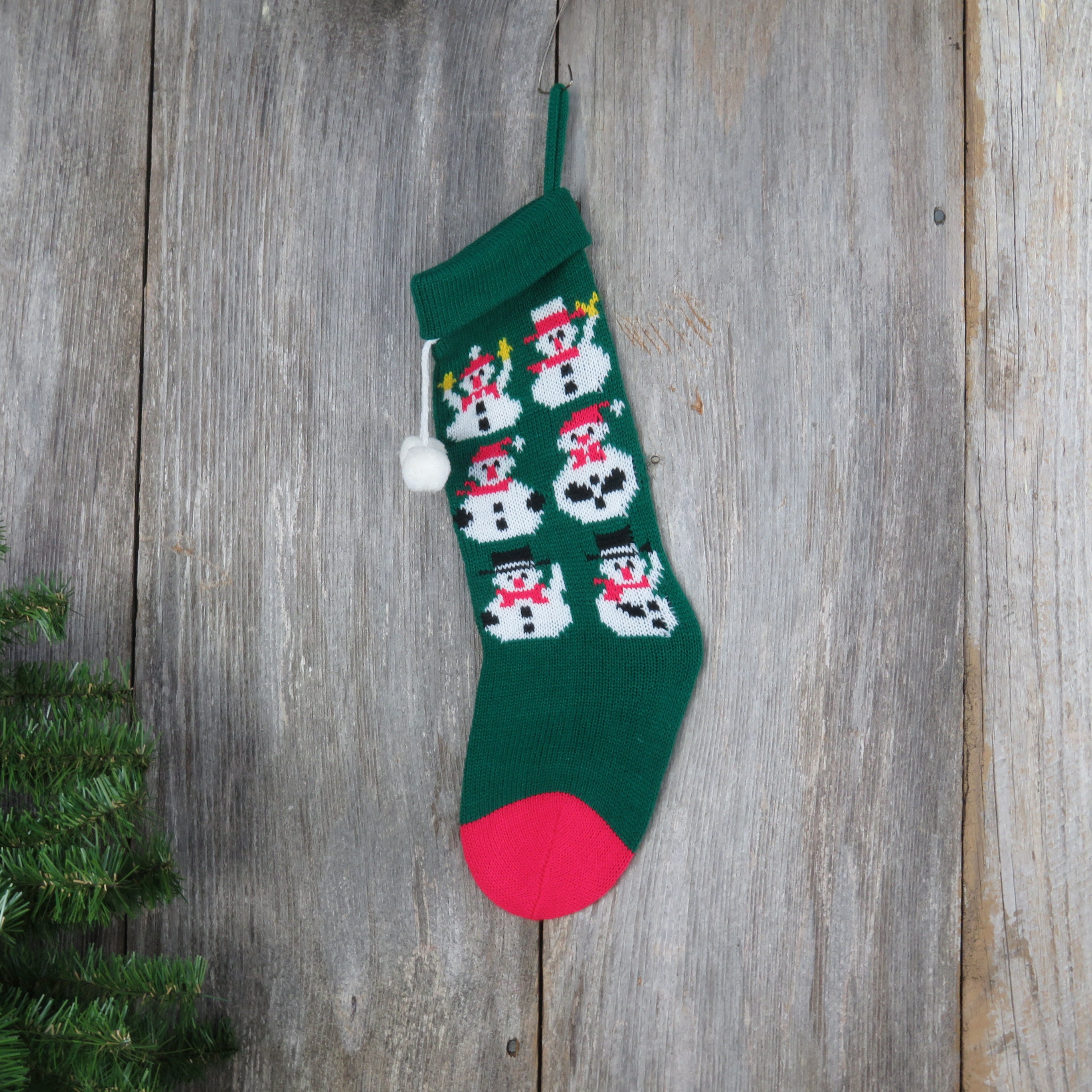 Vintage Knit Snowman Stocking Green Red Christmas Santa Top | Etsy