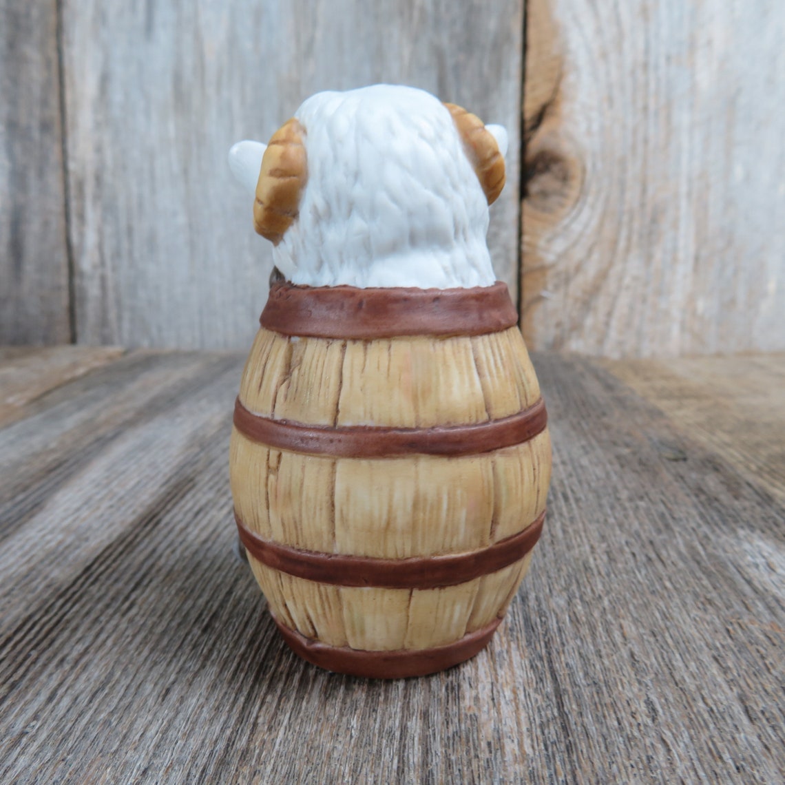 Vintage Sheep in a Barrel Figurine Ram With Horns Wooden Wine Keg ...