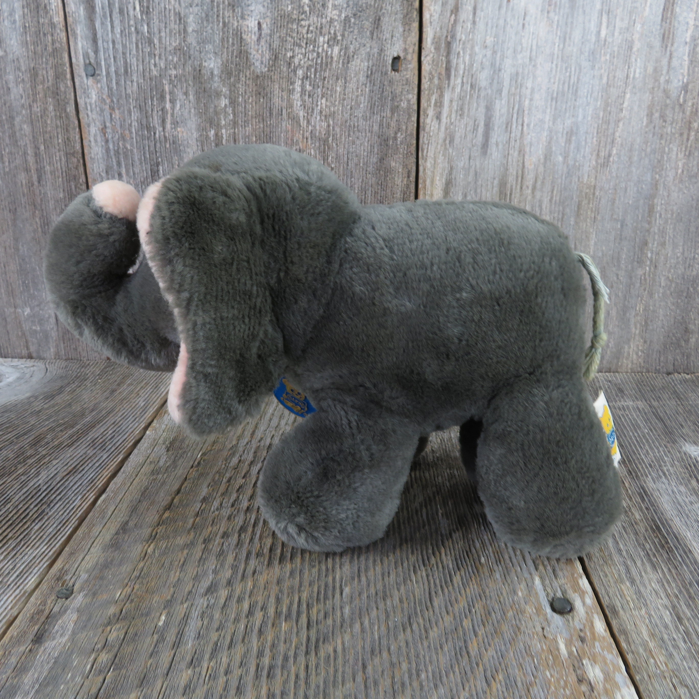 Vintage Elephant Plush Dakin Grey Pink Stuffed Gray Tags 1985 - Etsy