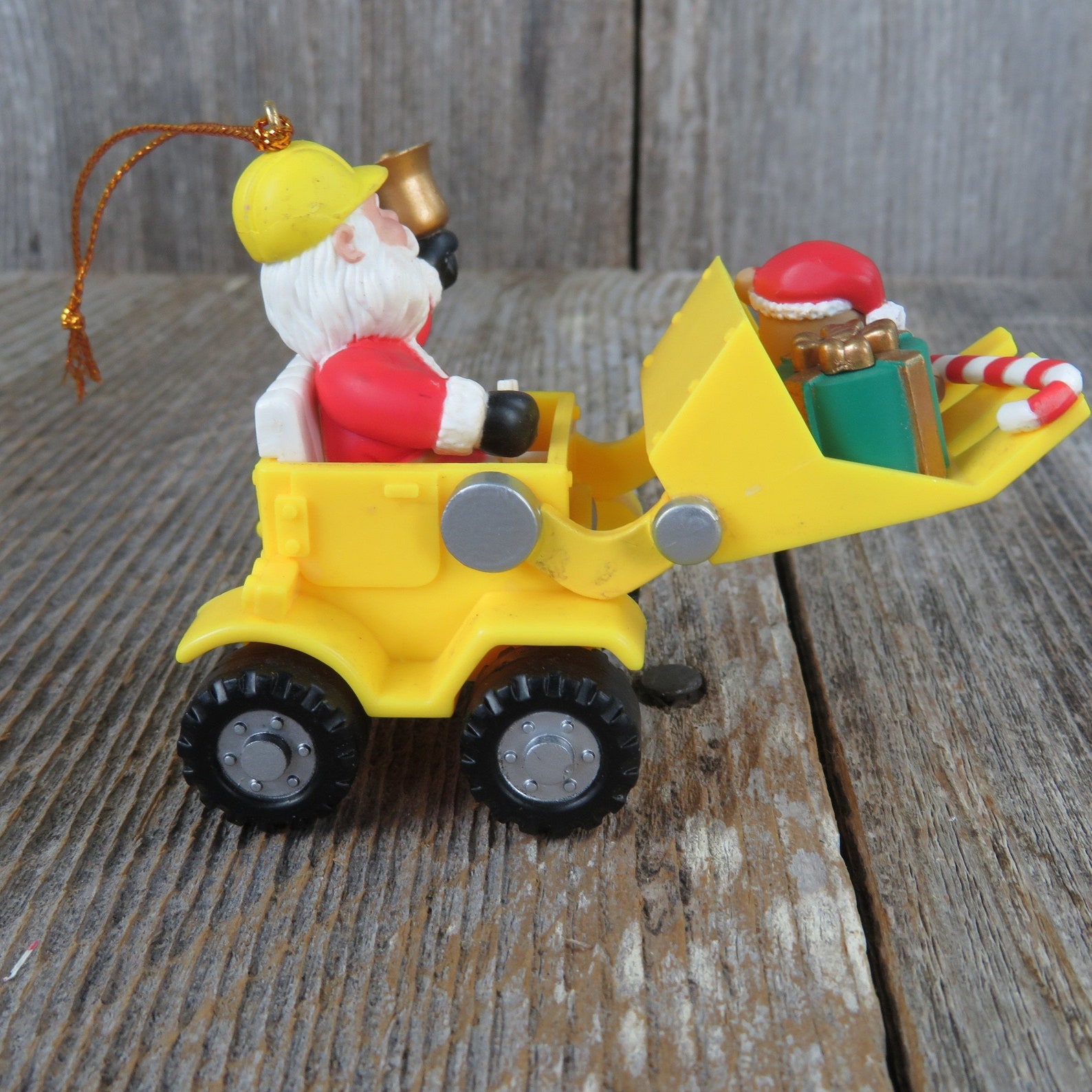 Vintage Santa Bulldozer Ornament Yellow Tractor Equipment Christmas ...