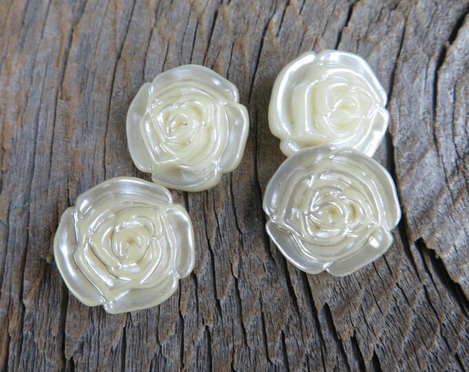 Vintage White Rose Shaped Shank Buttons Gloss Opalescent Flowers ...