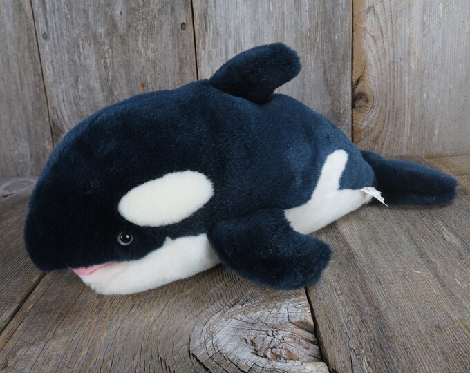 Killer Whale Plush Dakin Shamu Orca Open Mouth Blue White Stuffed ...