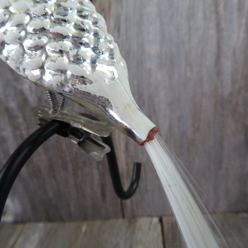 Vintage Mercury Glass Bird Clip Ornament Silver Painted White - Etsy