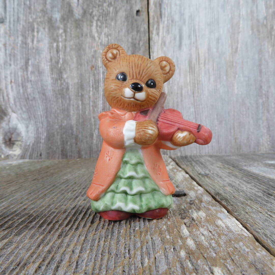 Vintage Bear With Violin Figurine Homco Fiddle Music Fall Autumn Orange ...