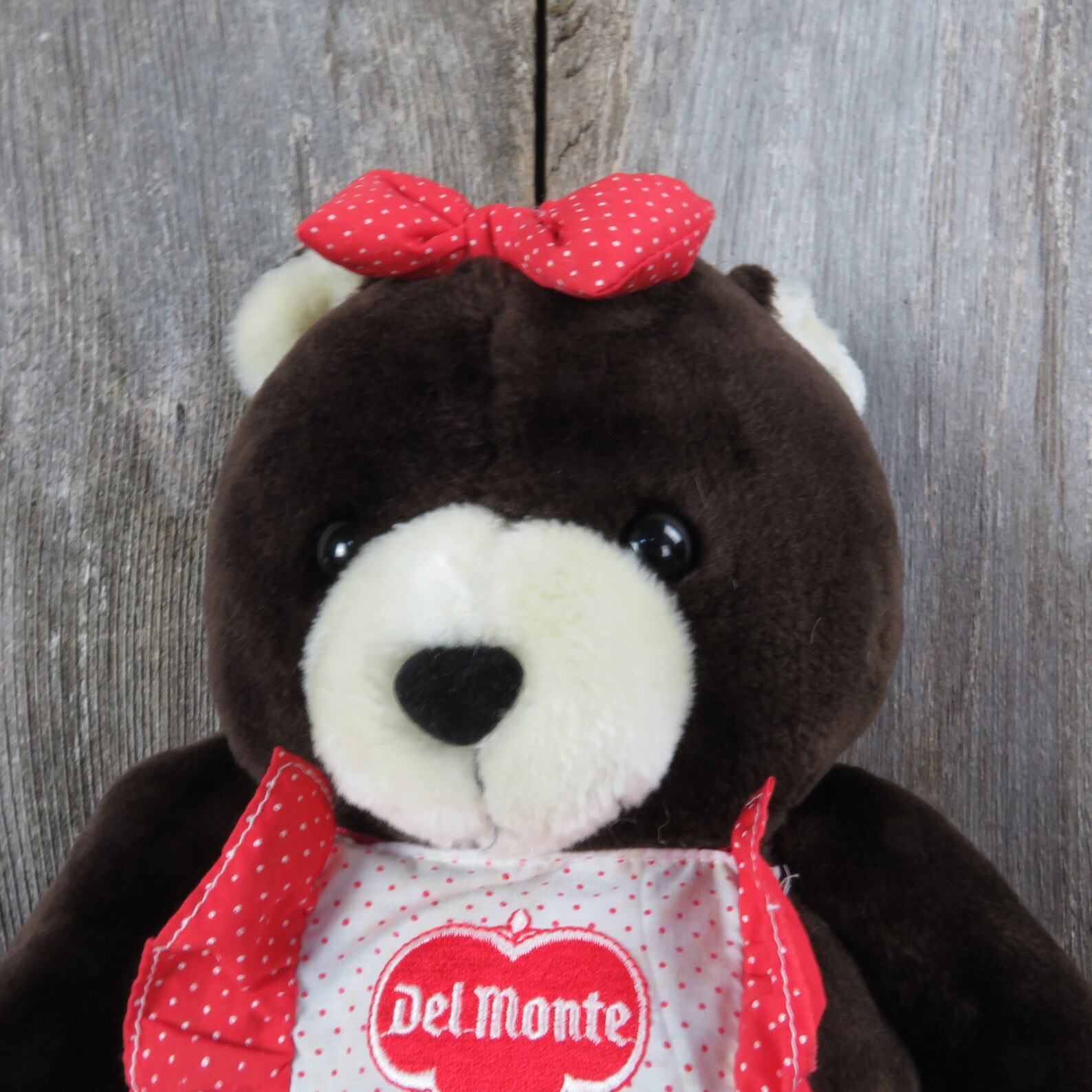 Vintage Del Monte Del Monte Red White Apron Bow Dark Brown Stuffed ...
