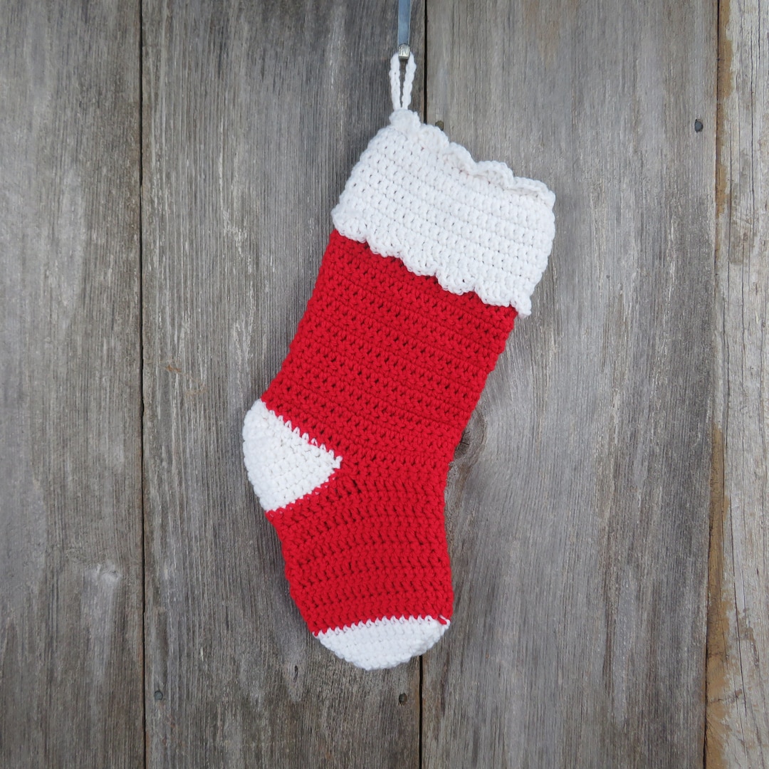 Red White Christmas Stocking Crochet Santa Style Handmade Traditional ...