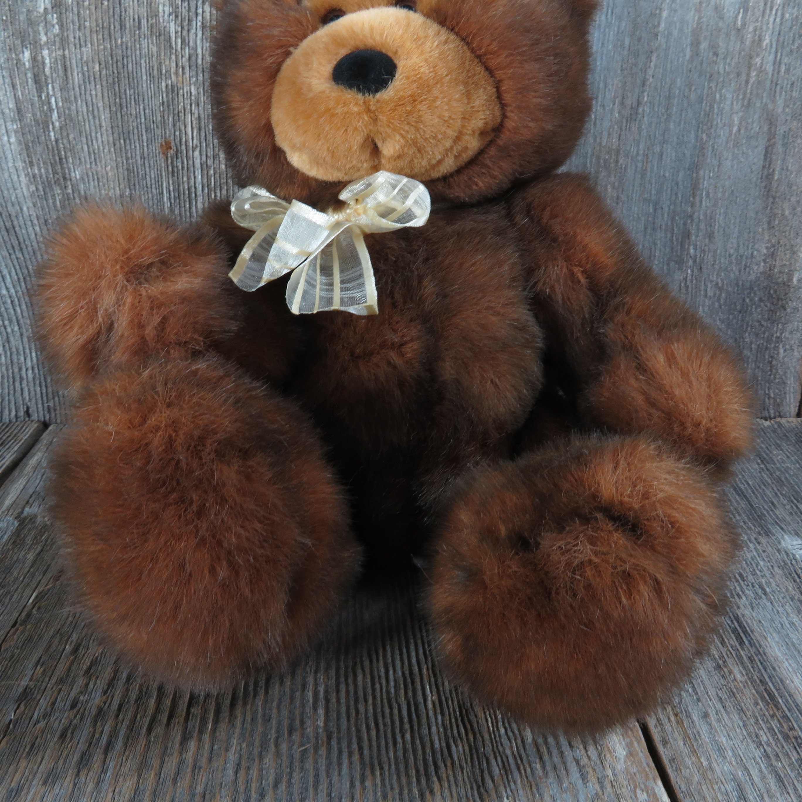 Vintage Teddy Bear Brown Yellow Ribbon Sitting Dan Dee Soft - Etsy