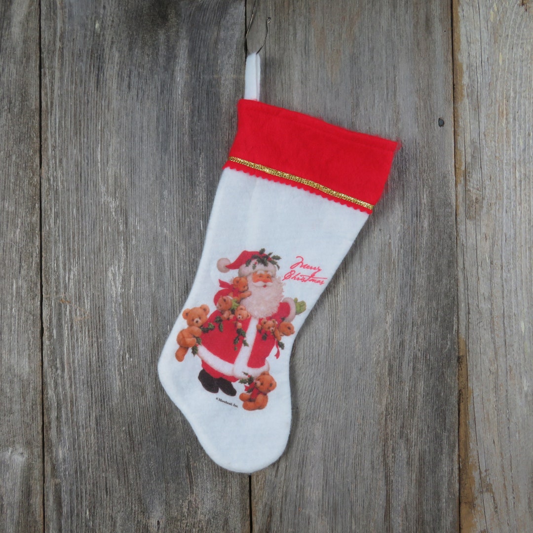 Vintage Santa With Bears Morehead Merry Christmas Stocking Mr Mrs Felt ...