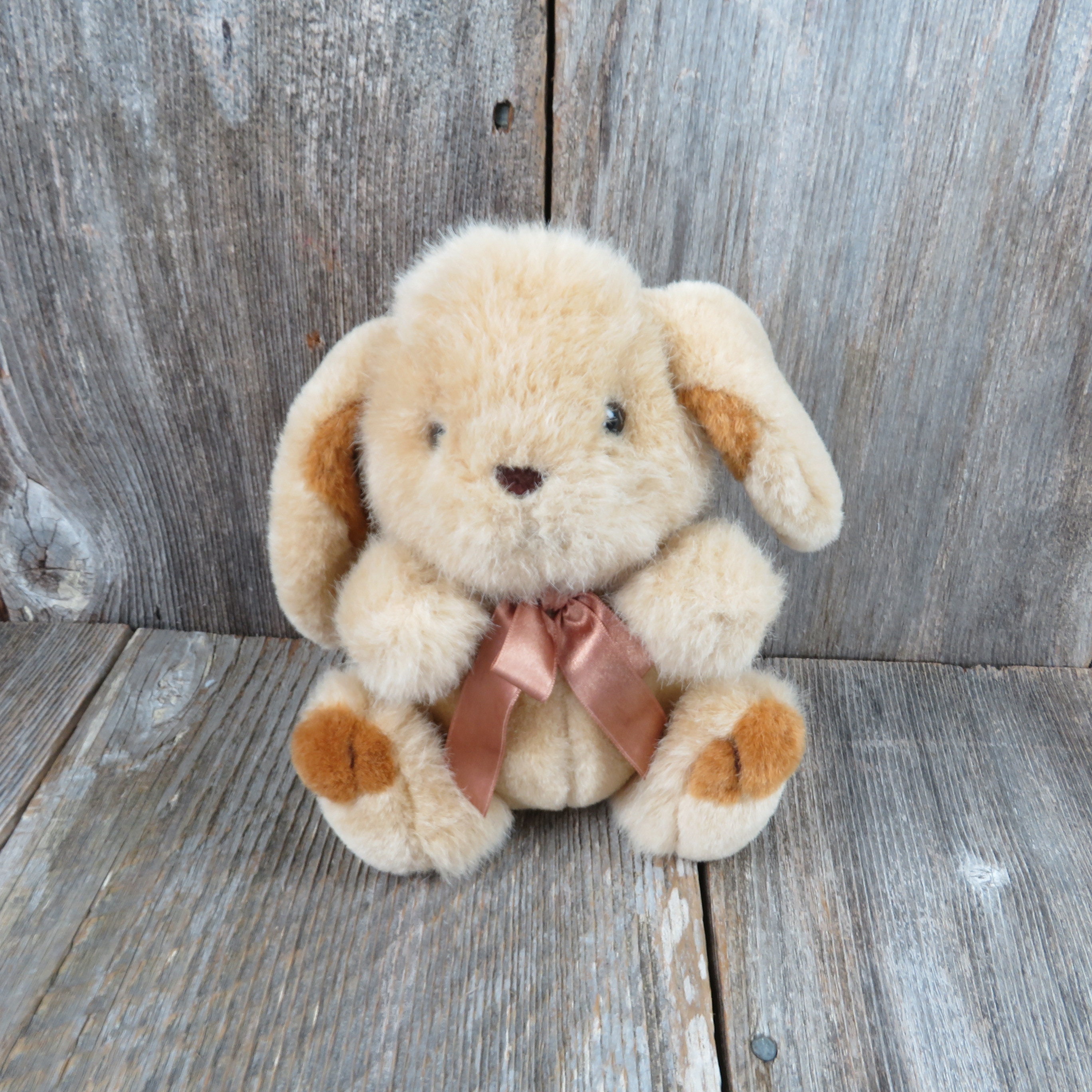 Vintage Bunny Rabbit Plush With Bow Stuffed Animal Tan Brown - Etsy