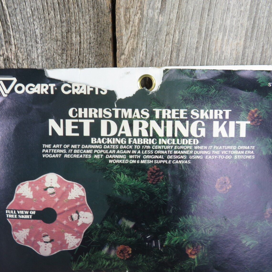 Vintage Christmas Tree Skirt Lace Net Darning Kit Snowman Vogart Crafts ...