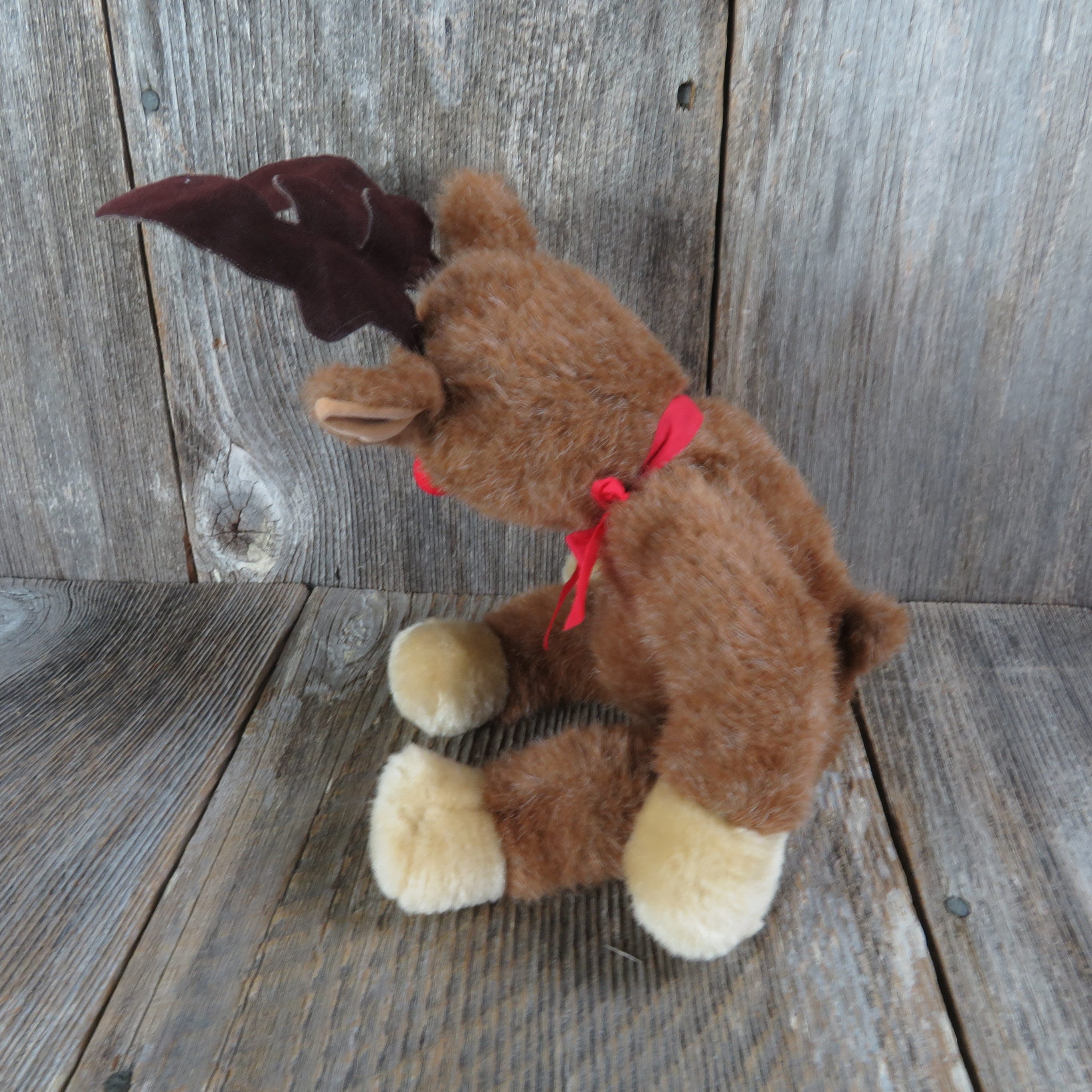 Vintage Reindeer Plush Deer Red Nose Bean Bag Stuffed Animal Weighted ...