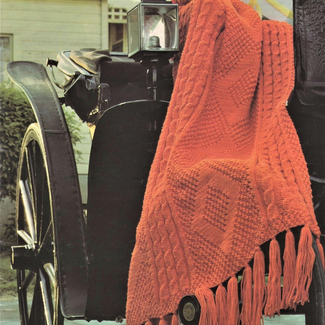 Vintage Knit Afghan Pattern Bulky Diamonds and Cables Knitted Stitch ...