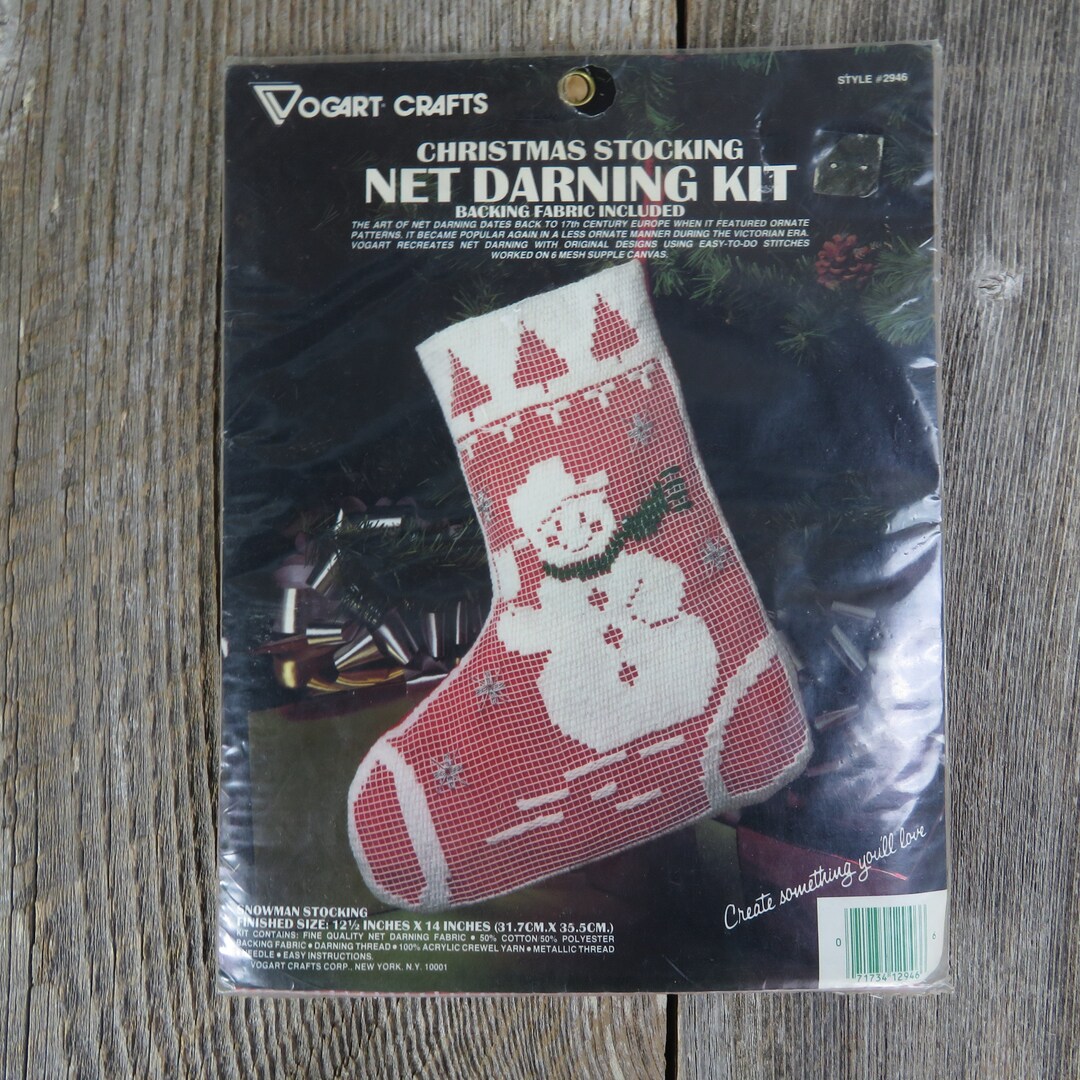 Snowman Christmas Stocking Lace Net Darning Kit Vogart Crafts 2946 ...