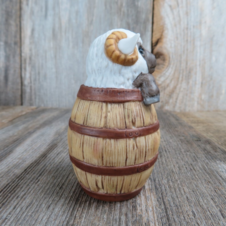 Vintage Sheep in a Barrel Figurine Ram With Horns Wooden Wine - Etsy