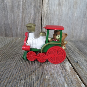 Vintage Teddy Bear Conductor in Train Christmas Ornament Plastic Red ...