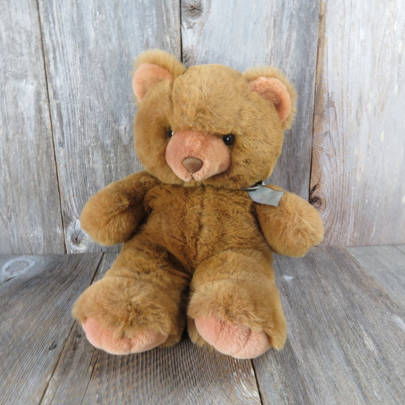 Vintage Large Brown Teddy Bear Plush Bow Flocked Nose Ribbon - Etsy