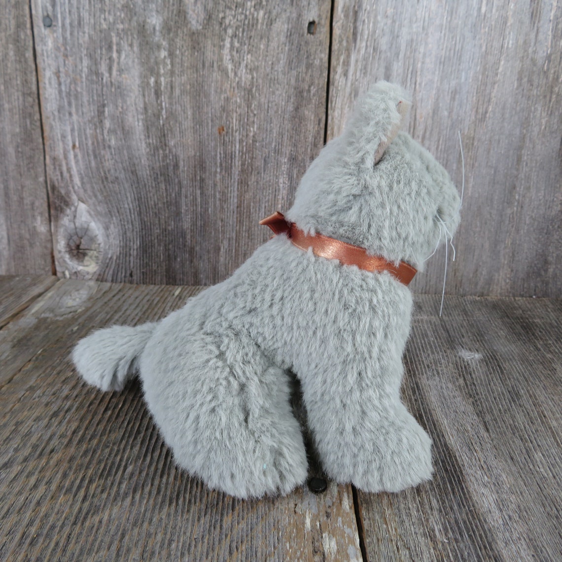Vintage Cat Plush Grey Sitting Kitten Stuffed Animal Bow Kitty | Etsy