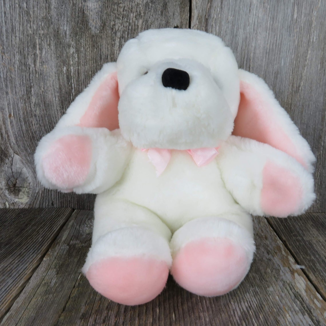 Vintage White Pink Dog Stuffed Animal Plush Flocked Nose Pink | Etsy