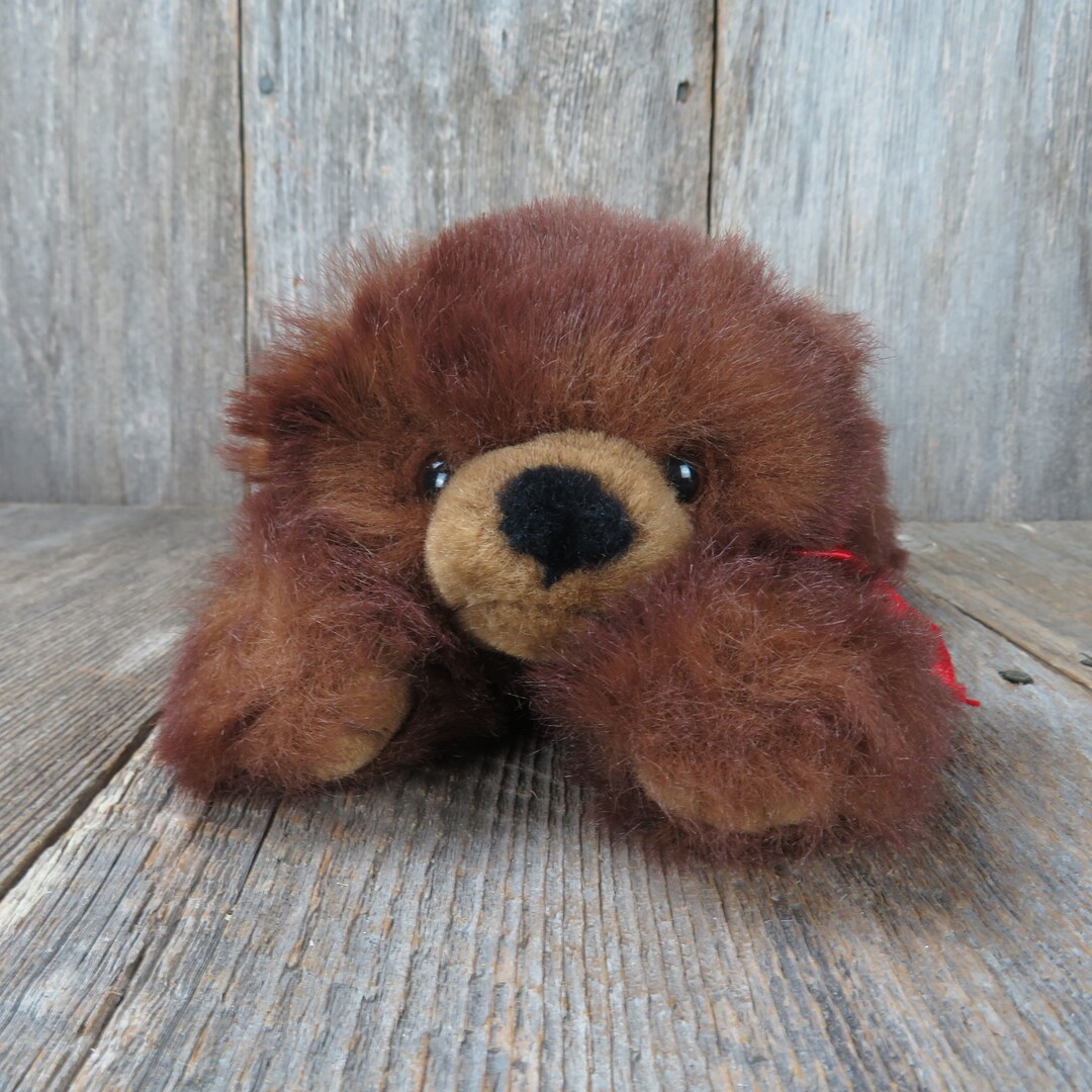 Fuzzy Brown Bear Plush Laying Red Bow Arctic Circle Stuffed Animal Long ...
