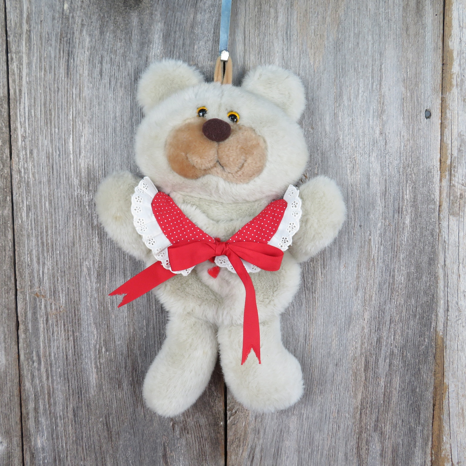 Vintage Teddy Bear Stocking Hallmark Baby Red Collar Lace - Etsy