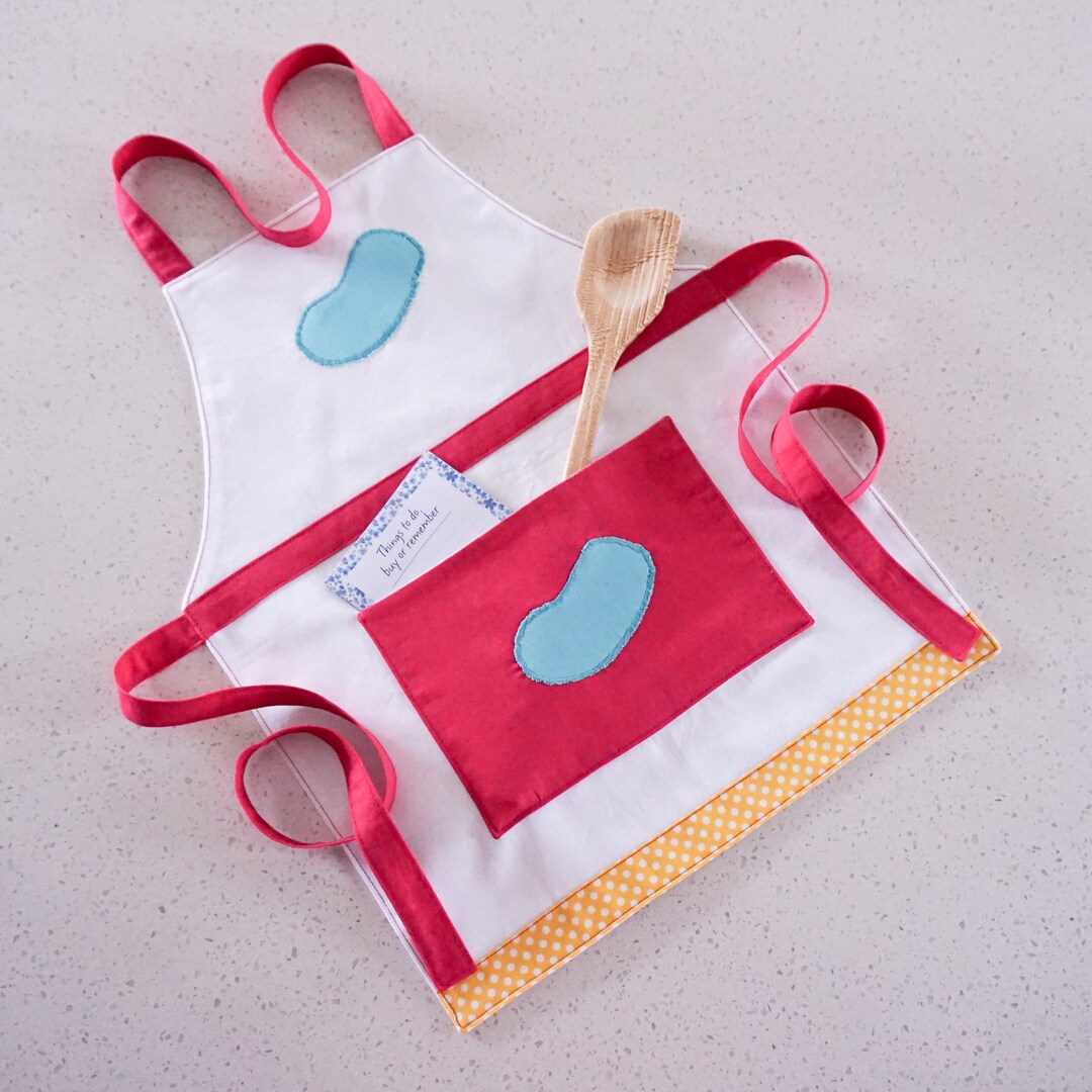 Butterbean's Cafe Apron: Pink Heart Pocket, Girls' Cotton Cooking Apron ...