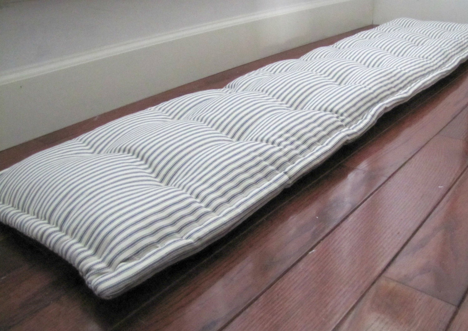 Grateful Home — Custom Bench Pad made with Gray Ticking Stripe Fabric ...