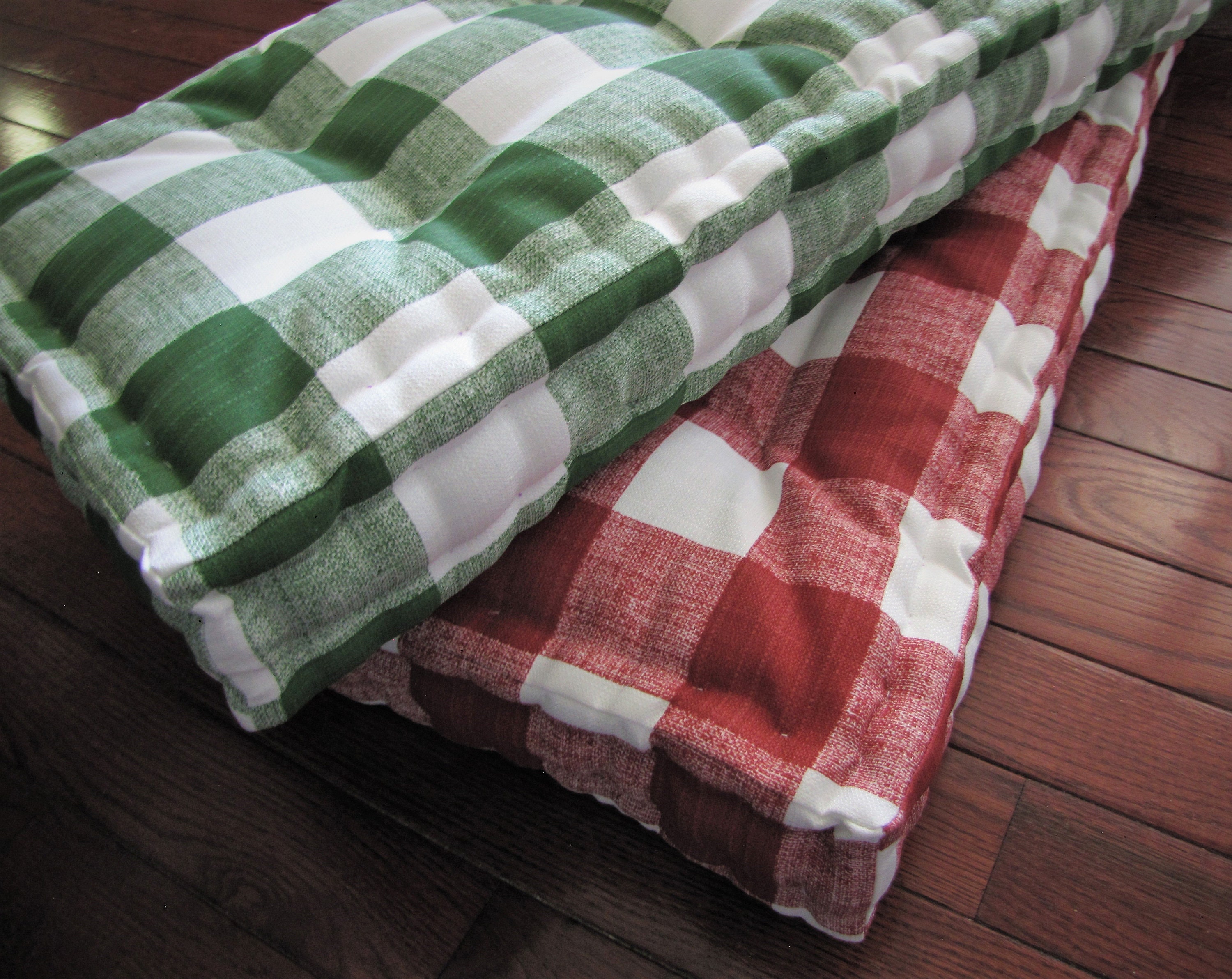 Grateful Home — Custom Outdoor Cushions, Green and Red Plaid French ...