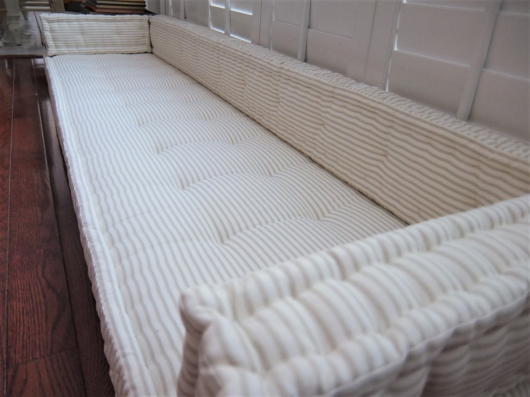 Grateful Home — Custom French Mattress Bench Cushion, Tufted in Gray ...