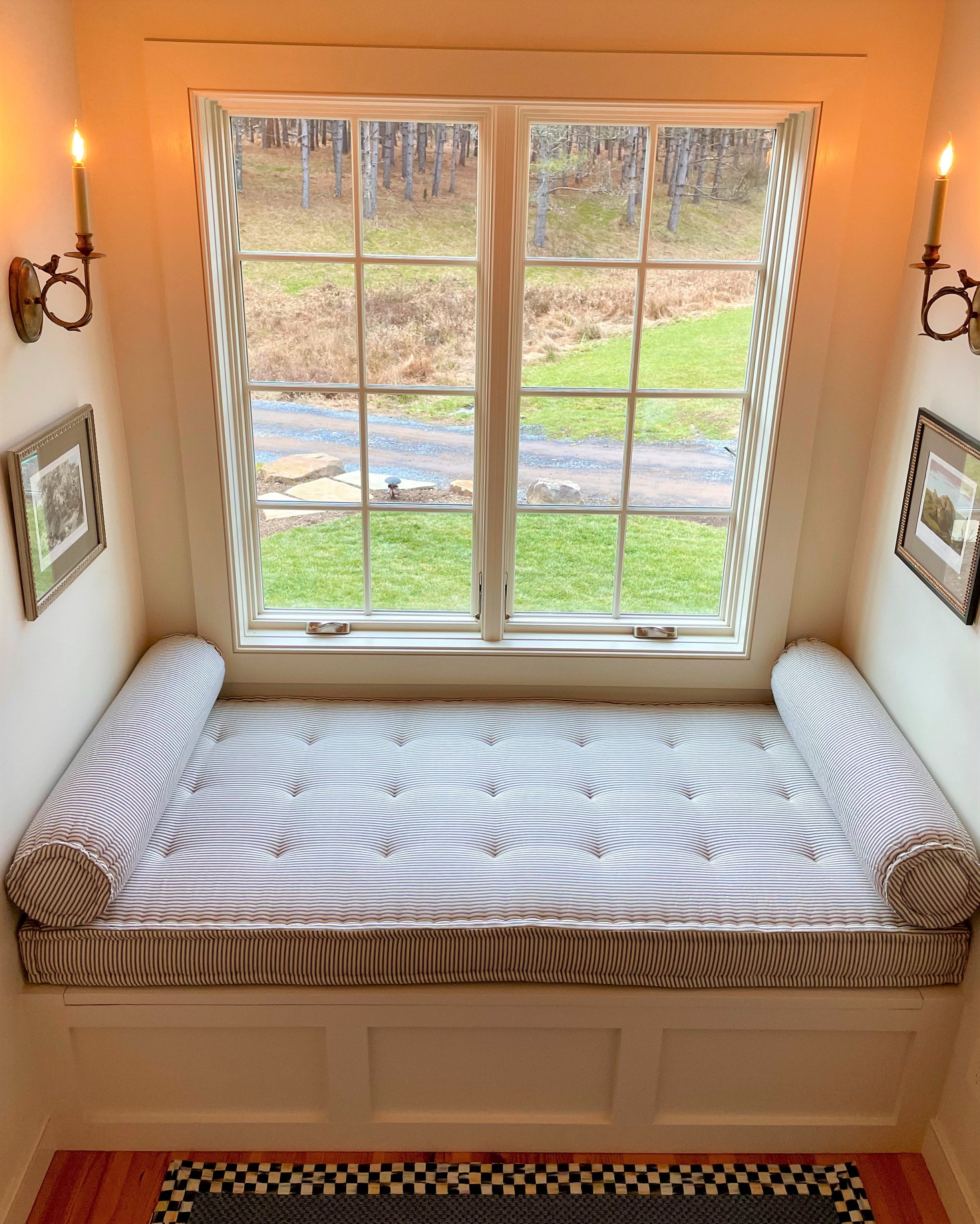Grateful Home — Custom Cushions in Ticking Stripes with French Mattress ...