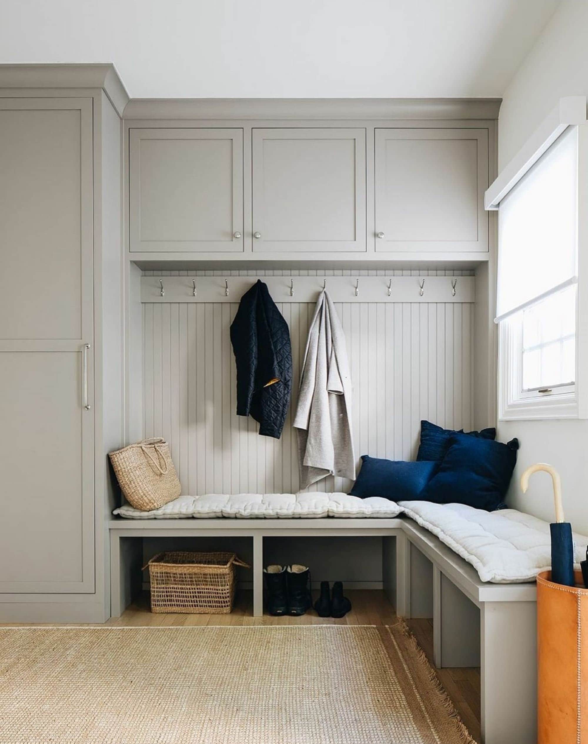 Striped Window Bench Seat With Window Cushions
