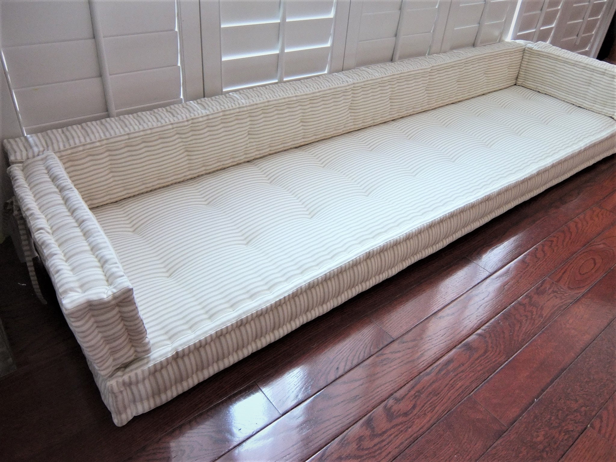 Grateful Home — Custom French Mattress Bench Cushion, Tufted in Gray ...