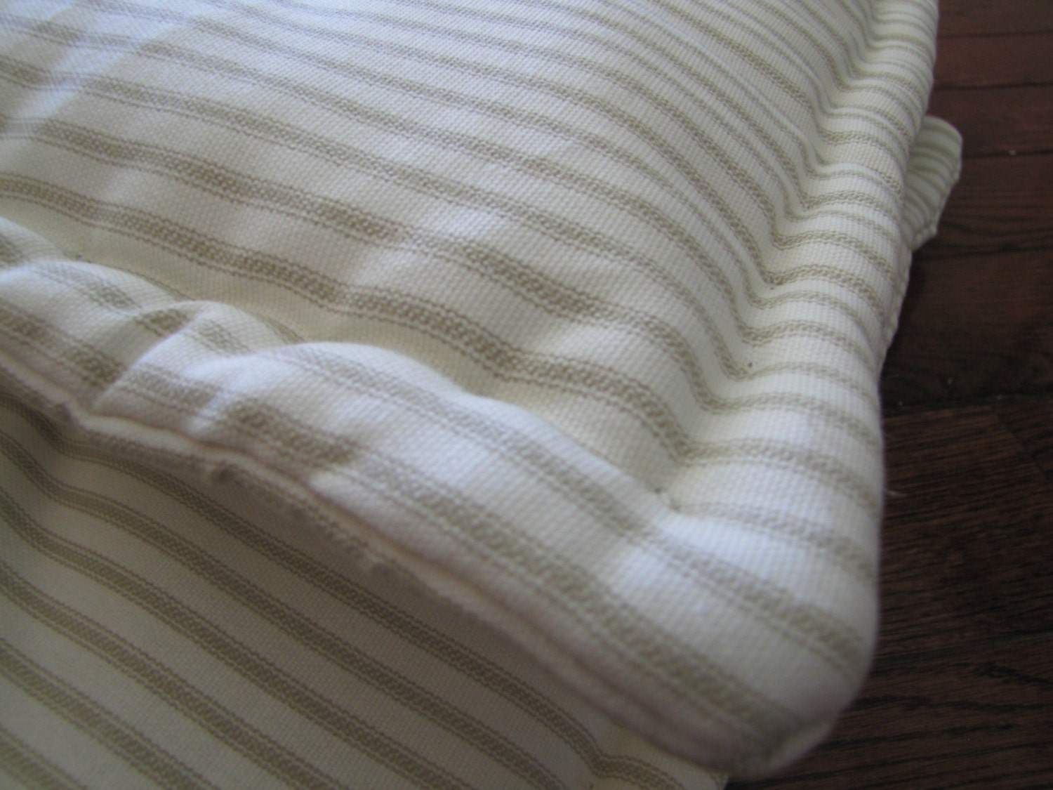 Grateful Home — Custom Bench Cushion in Beige Ticking Stripe Fabric ...
