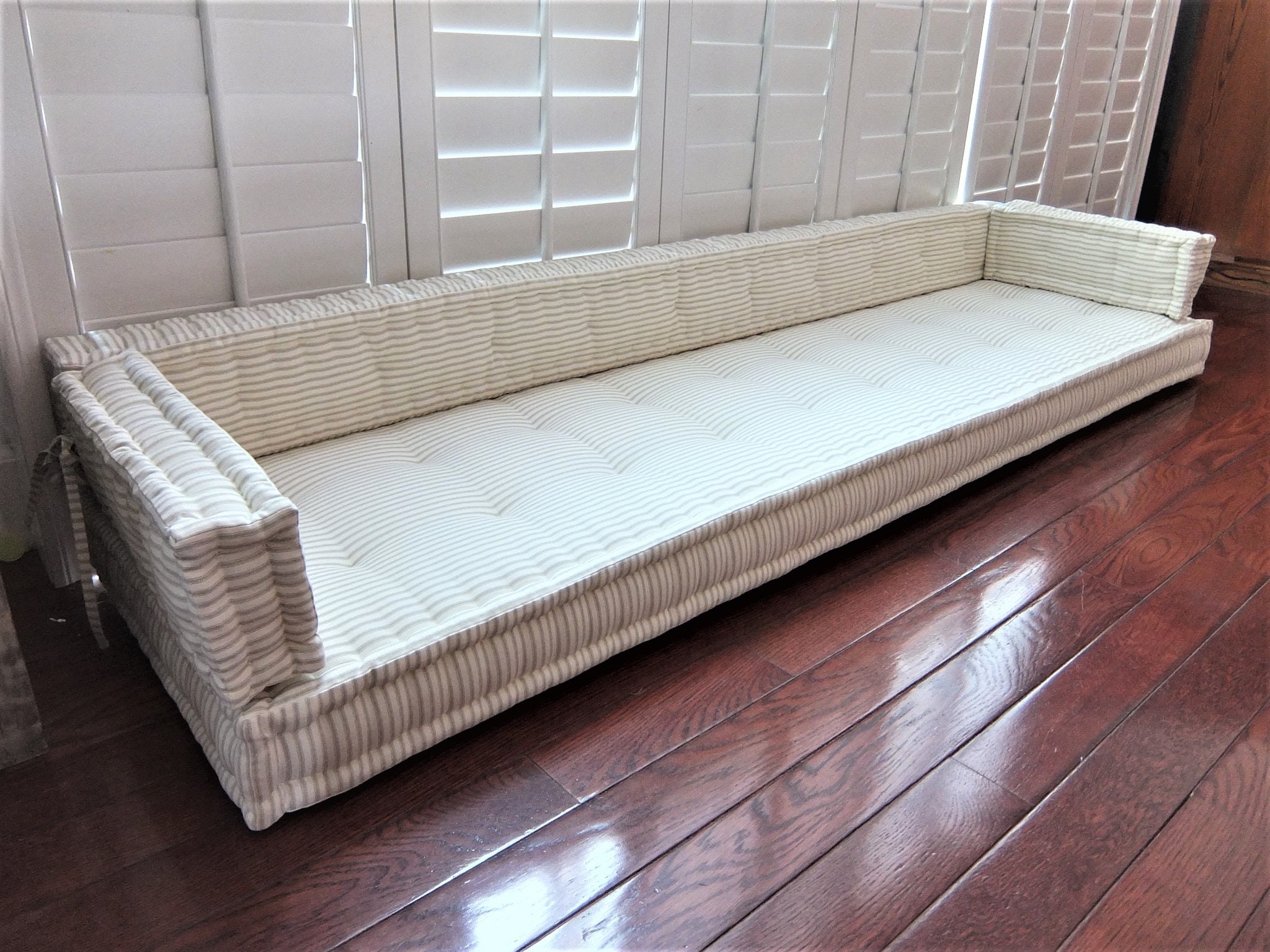 Grateful Home — Custom French Mattress Bench Cushion, Tufted in Gray ...