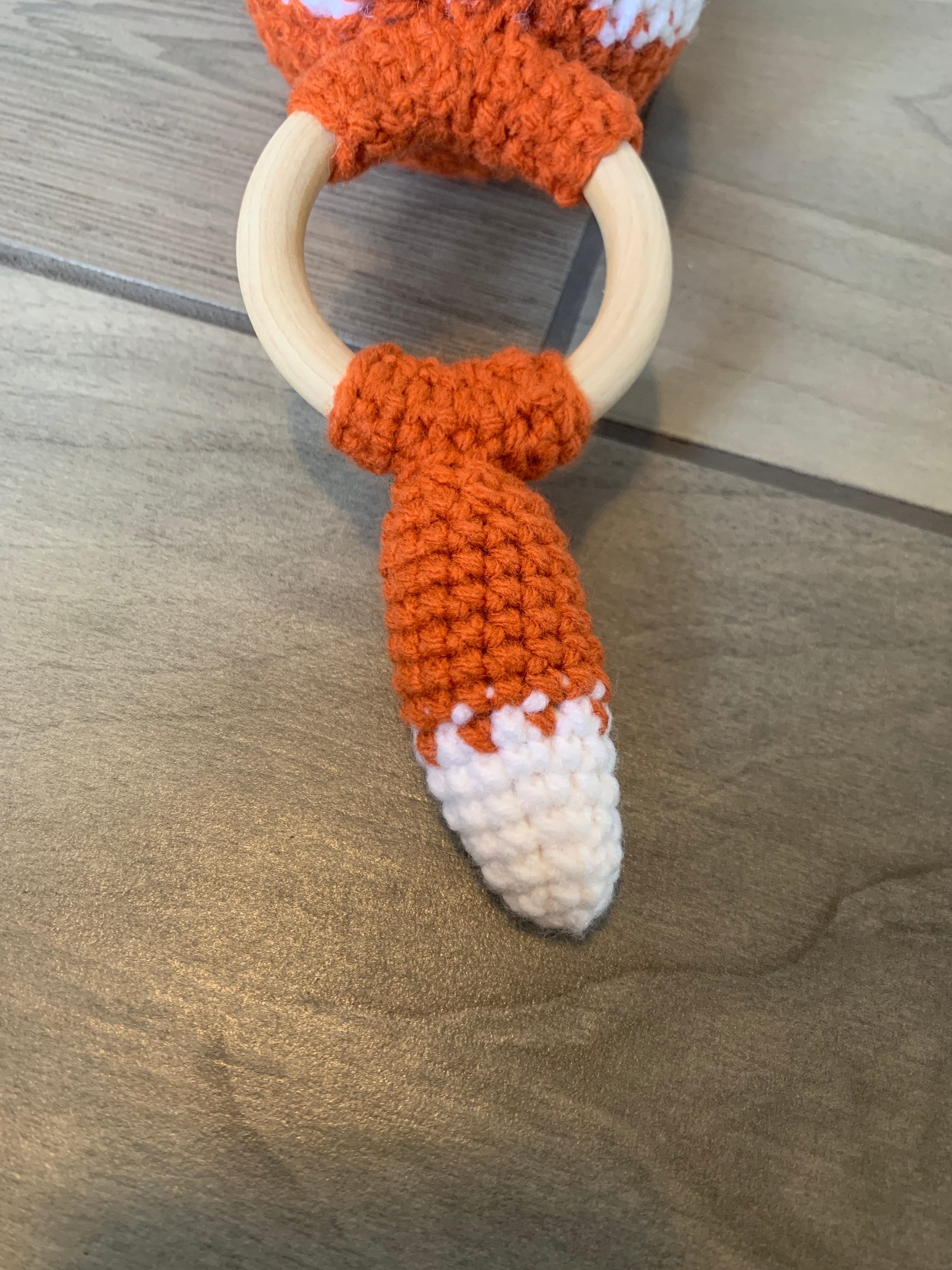 Crochet Fox Teething Ring, Natural Wooden Teething Ring, Crochet ...