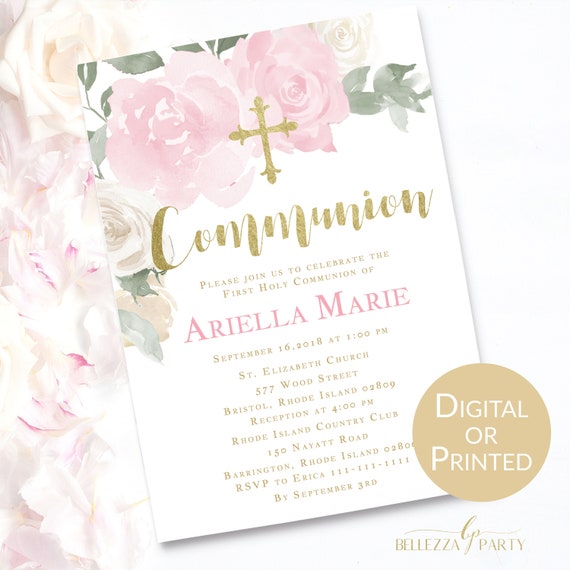 Floral First First Holy Communion Invitations | Modern Girl Communion ...