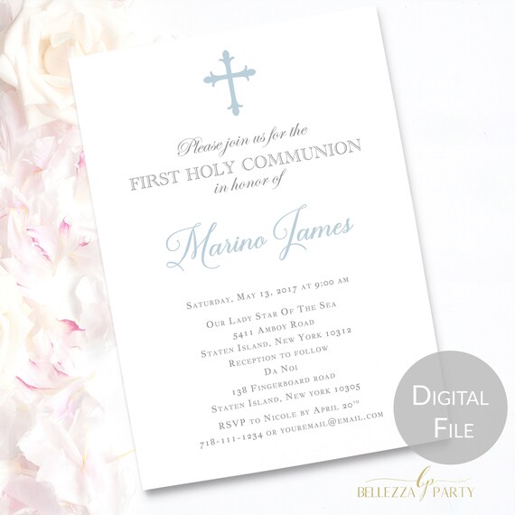 Blue and Gray Communion Invitation Digital File | Digital First Holy ...