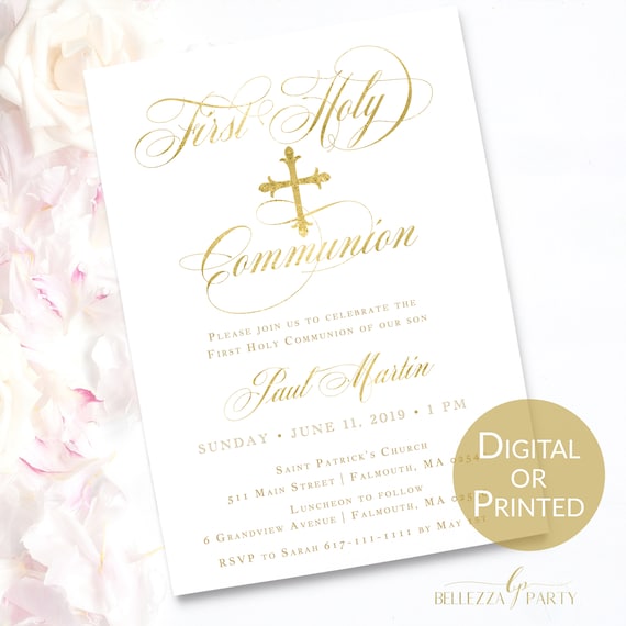 Gold First Holy Communion Invitations | Gold Communion | Religious Invitations | Formal ...