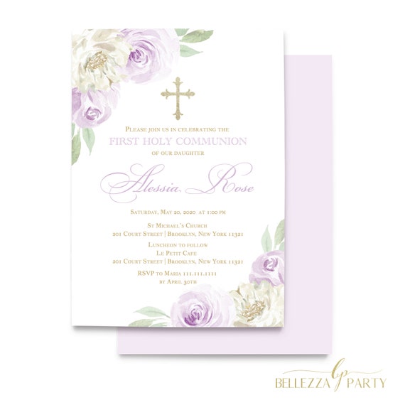 Purple Communion Invitations | lavender Girl Communion Invites | lilac ...
