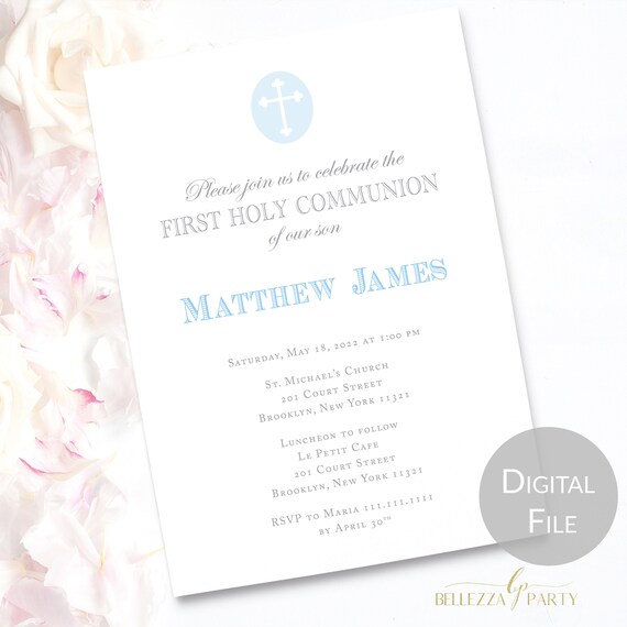 Simple Boy Communion Invitation Digital File | Classic Digital First ...