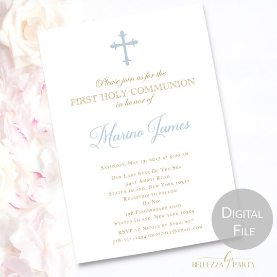 Gold and Blue Communion Invitation Digital File | Digital First Holy ...
