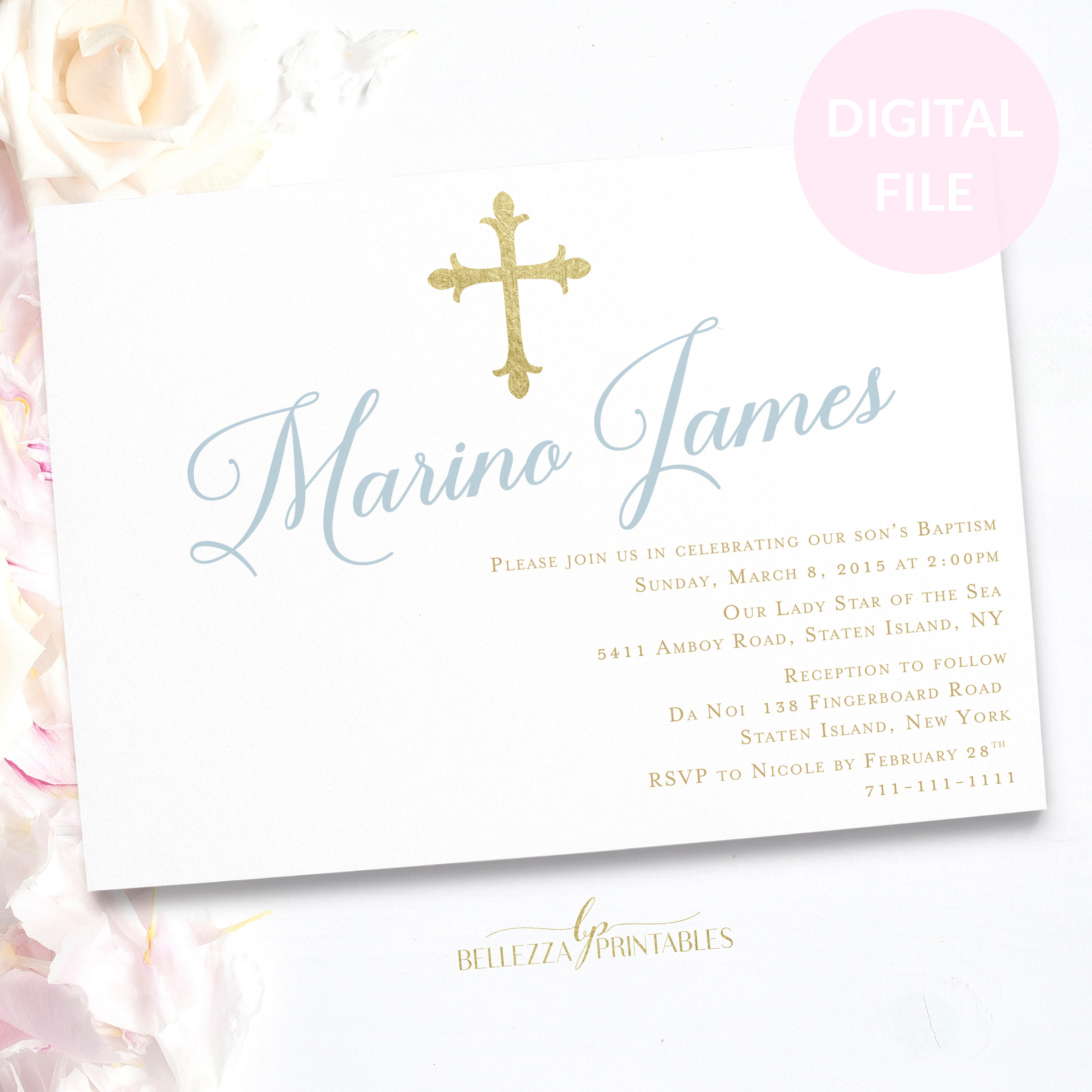 Gold Cross Invitation Digital File PDF Invitation Print | Etsy