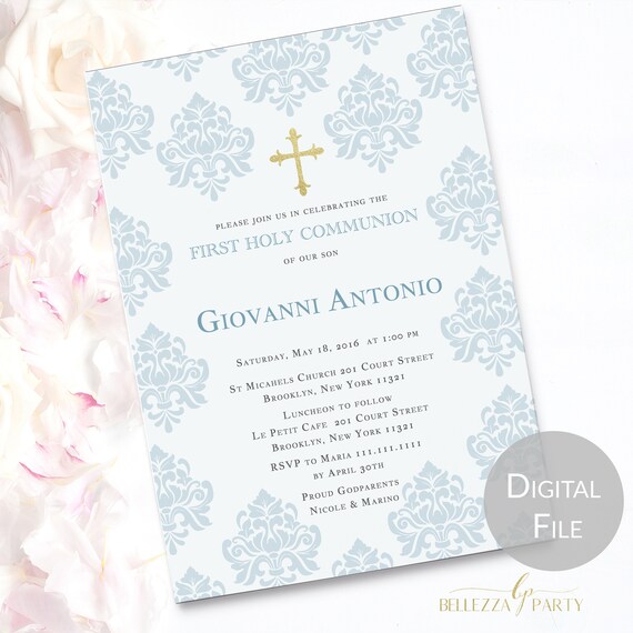 Elegant Boy Communion Invitation Digital File | Digital First Holy ...