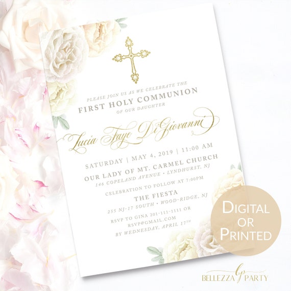 Ivory First Holy Communion Invitations | Fancy communion invitations ...