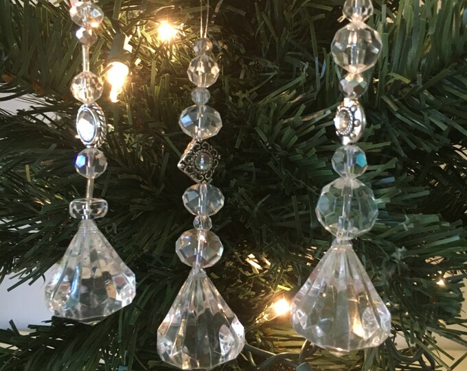 Set of 3 Beaded Christmas Ornaments Christmas Tree Crystal Ornaments ...